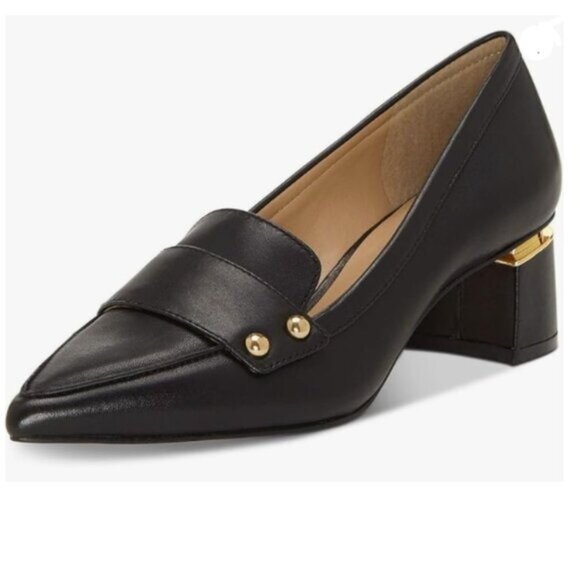 YDN | Shoes | Ydn Black Pointed Toe Loafers Slip On Chunky Heel Pumps ...